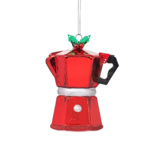Red Christmas Decorations, Novelty Glass Red Coffee Pot Bauble, Retro ...