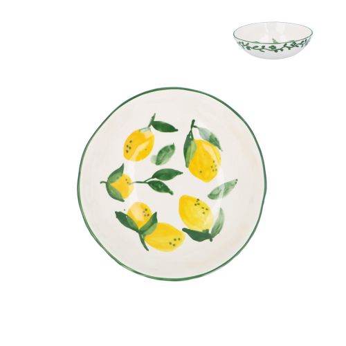 Mediterranean Fruit Bowl, Rustic Kitchen Salad Bowl, Lemon Pattern ...