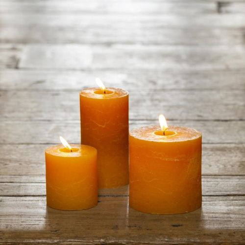 Ochre Pillar Candle, Chunky Orange Yellow Wax Rustic Homeware Lighting ...