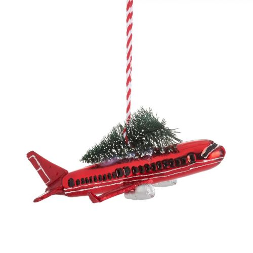 Airplane Bauble, Novelty Christmas Tree Bauble, Red Airplane Carrying ...