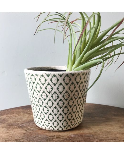 Green & White Floral Print Dutch Style Pot - Patterned Herb Planter ...