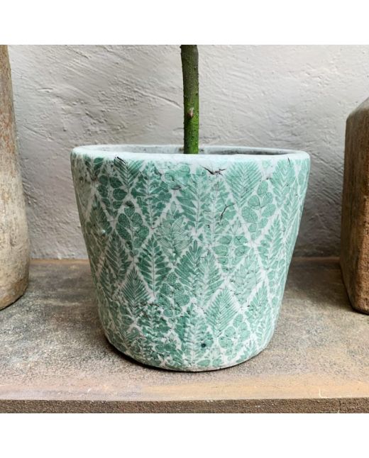Large Planter, Dutch Plant Pot Cover, Green Geometric, Rustic Ceramic ...